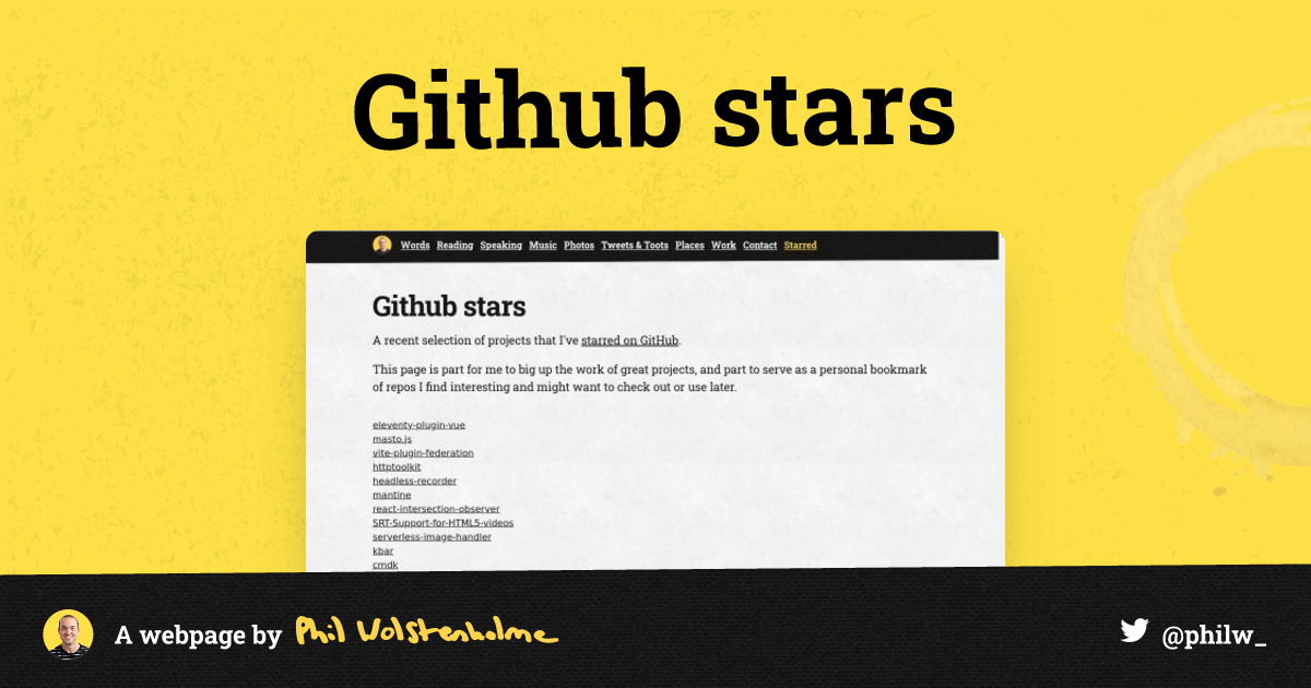 Github stars | Phil Wolstenholme